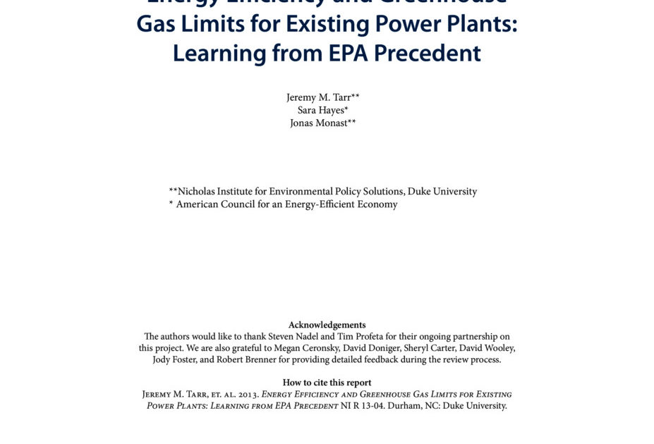 Energy Efficiency and Greenhouse Gas Limits for Existing Power Plants ...