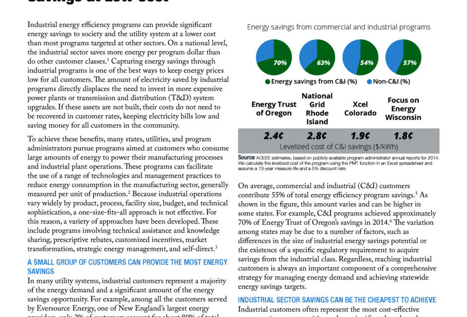 Industrial Efficiency Programs Can Achieve Large Energy Savings at Low ...