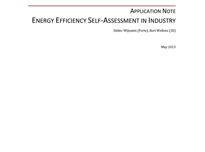 Energy Efficiency Self-Assessment in Industry - Copenhagen Centre on Energy Efficiency